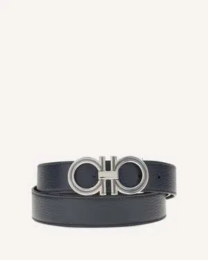 FERRAGAMO Reversible Leather Belt With Gancini Buckle - Blue