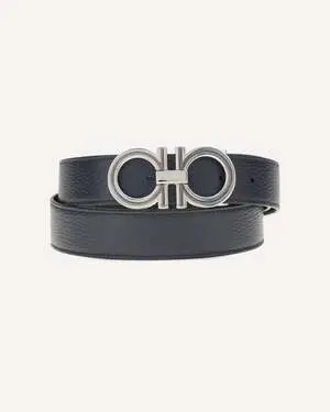 FERRAGAMO Reversible Leather Belt With Gancini Buckle - Blue