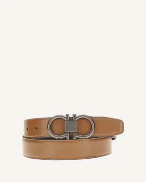 FERRAGAMO Reversible Gancini Leather Belt - Beige