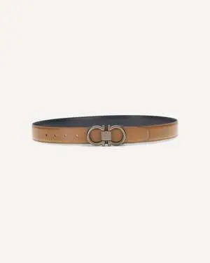 FERRAGAMO Reversible Gancini Leather Belt - Beige