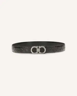 FERRAGAMO Reversible Leather Gancini Belt - Black