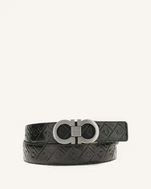 FERRAGAMO Reversible Leather Gancini Belt - Black