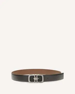 FERRAGAMO Reversible Leather Belt With Gancini Logo Buckle - Black