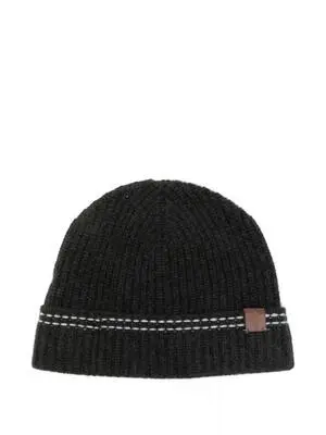 Eleventy Ribbed Knit Striped Beanie Hat - Grey