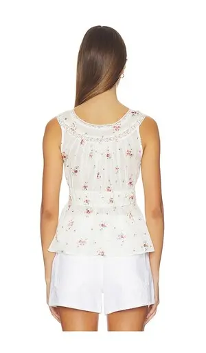 Tularosa Meredith Floral Print Cotton Voile Top With Drawstring Waist
