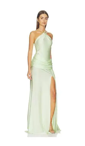SHANI SHEMER Halterneck Maxi Dress With Faux Stone Accent