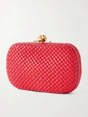 Bottega Veneta Knot Intrecciato Leather Clutch - Red