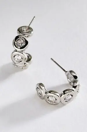 Anthropologie Bezel-set Crystal Hoop Earrings - Silver