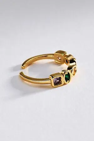 Anthropologie Colorful Bezel Band Ring In Gold-plated Brass And Cubic Zirconia - Multi