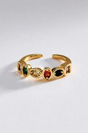 Anthropologie Colorful Bezel Band Ring In Gold-plated Brass And Cubic Zirconia