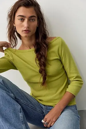Free People We The Free Atlas Boat Neck Top - Lime