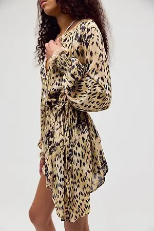 SPELL Animal Print Drawstring Waist Blouse
