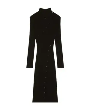 COURREGES Ribbed Knit Dress With Asymmetrical Buckle Detail - Black