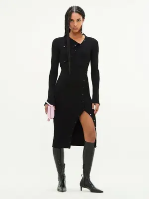 COURREGES Ribbed Knit Dress With Asymmetrical Buckle Detail