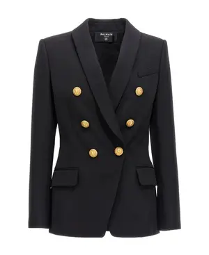 Balmain Double-breasted Blazer With Logo Buttons - Black