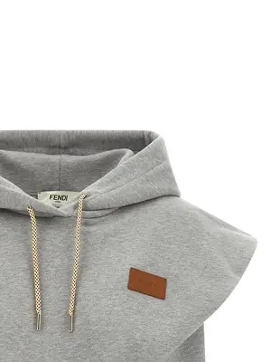 Fendi Sleeveless Cropped Drawstring Hoodie - Grey