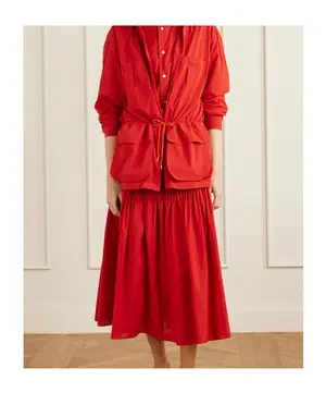 Auralee Pleated Tie Maxi Skirt - Red