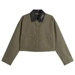 ANINE BING Yuma Cropped Cotton Jacket With Leather Point Collar