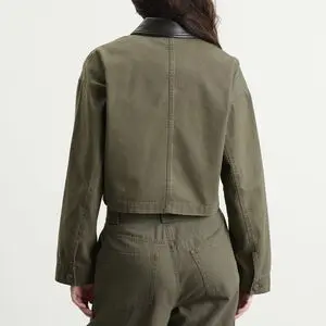 ANINE BING Yuma Cropped Cotton Jacket With Leather Point Collar