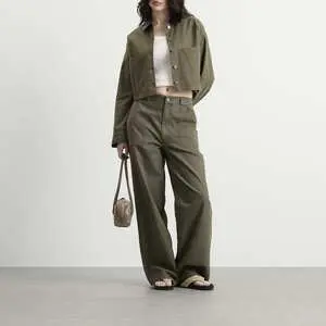 ANINE BING Yuma Cropped Cotton Jacket With Leather Point Collar