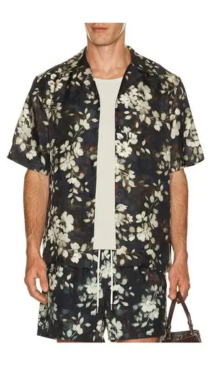 Simkhai Casper Printed Silk Shirt In . Also - Multi
