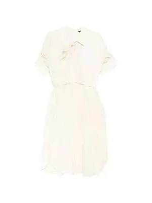 JUUN.J Ivory White Ruched Sleeve Dress - Neutrals