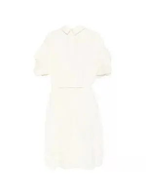JUUN.J Ivory White Ruched Sleeve Dress