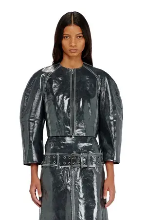 DIESEL® Patent Leather Cropped Jacket With Cocoon Sleeves