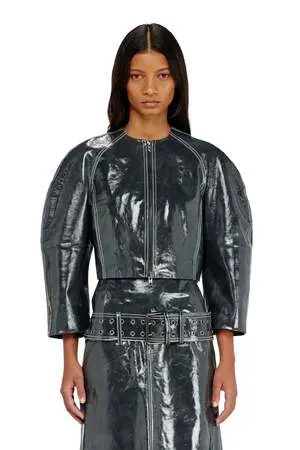 DIESEL® Patent Leather Cropped Jacket With Cocoon Sleeves