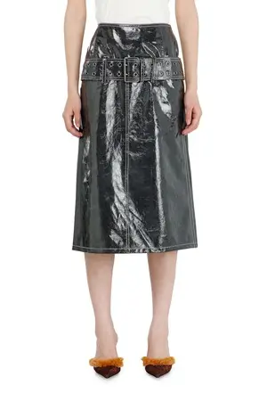 DIESEL® Patent Leather Midi Skirt With Belt