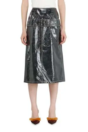 DIESEL® Patent Leather Midi Skirt With Belt - Grey