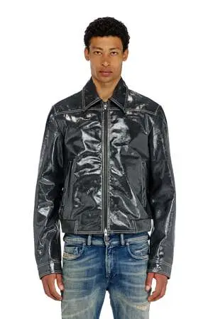 DIESEL® Patent Leather Zip-up Jacket With Shirt Collar