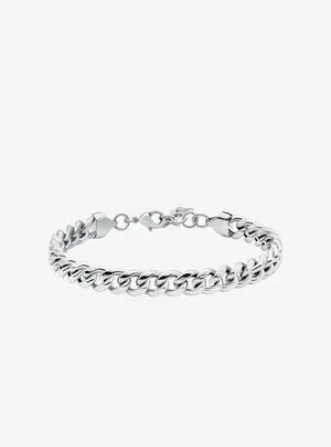 Michael Kors Precious Metal-plated Brass Curb-link Chain Bracelet With Logo Charm - Silver