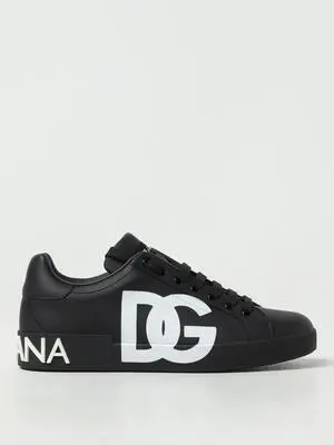 Dolce & Gabbana Portofino DG Monogram Calfskin Lace Up Sneakers Black