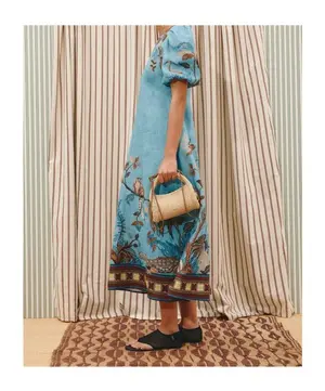 ALEMAIS Puff Sleeve Printed Midi Dress