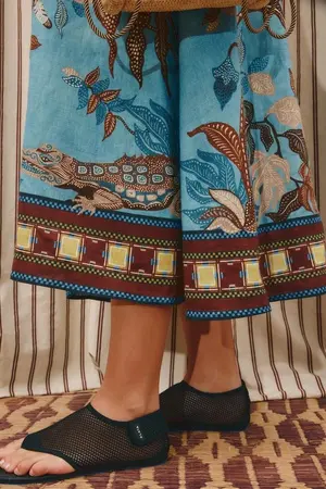 ALEMAIS Puff Sleeve Printed Midi Dress