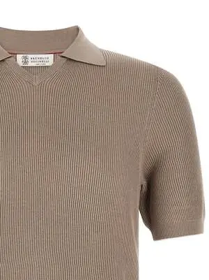 Brunello Cucinelli Knitted Polo Shirt - Brown
