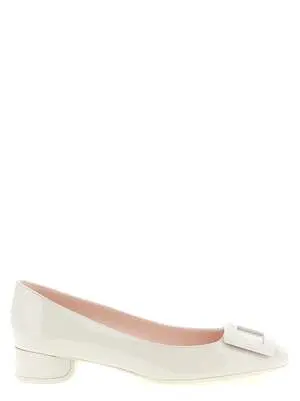 ROGER VIVIER Patent Leather Square Toe Buckled Pumps - Gray