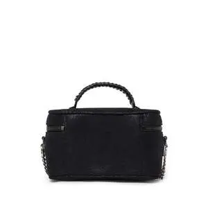 Stella McCartney Faux Leather Makeup Bag With Metallic Sheen And Chain-link Trim - Black