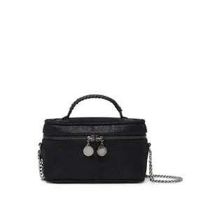 Stella McCartney STELLA MCCARTNEY Black Faux Leather Makeup Bag With Metallic Sheen And Chain-Link Trim Black