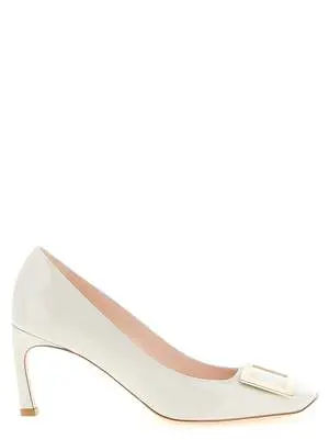 ROGER VIVIER ROGER VIVIER Trompette Patent Leather Pumps With Metal Buckle Gray