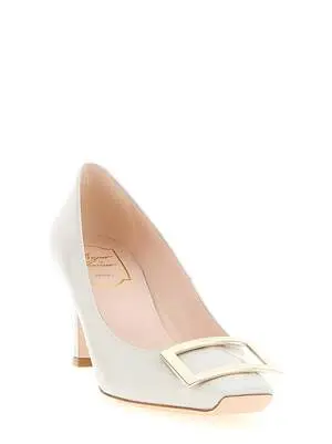 ROGER VIVIER Trompette Patent Leather Pumps With Metal Buckle - Gray