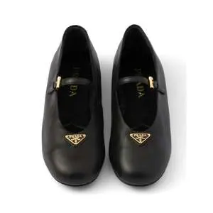 Prada Lamb Skin Ballet Flats With Enamel Triangle Logo