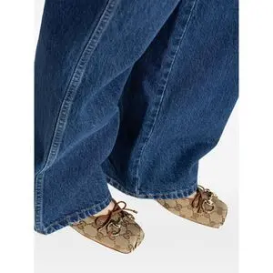 Gucci Gg Supreme Canvas Ballet Flats With Horsebit Detail And Buckle Strap - Cream