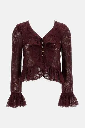 SELF-PORTRAIT Lace Ruffle Cropped Top