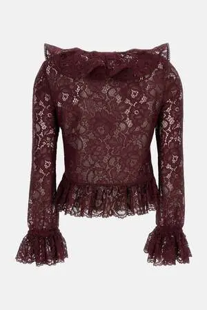 SELF-PORTRAIT Lace Ruffle Cropped Top - Multicolor