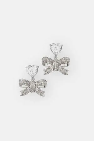 SELF-PORTRAIT Crystal Heart Bow Drop Earrings - Multicolor