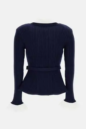 SELF-PORTRAIT Ribbed Knit Cardigan With Pearl Embellished Belt - Multicolor