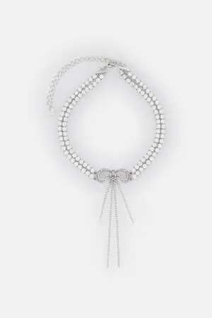 SELF-PORTRAIT Double Crystal Bow Choker Necklace - Multicolor