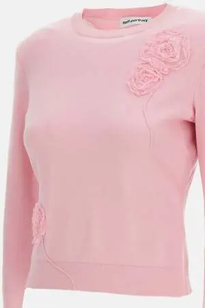 SELF-PORTRAIT Pink Floral Knit Jumper